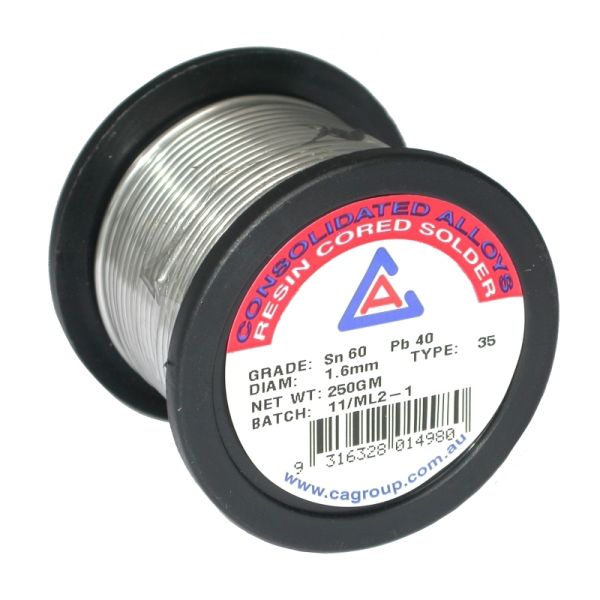 Electrical Solder 60/40 1.6mm Resin Cored 250g Roll - Consolidated ...